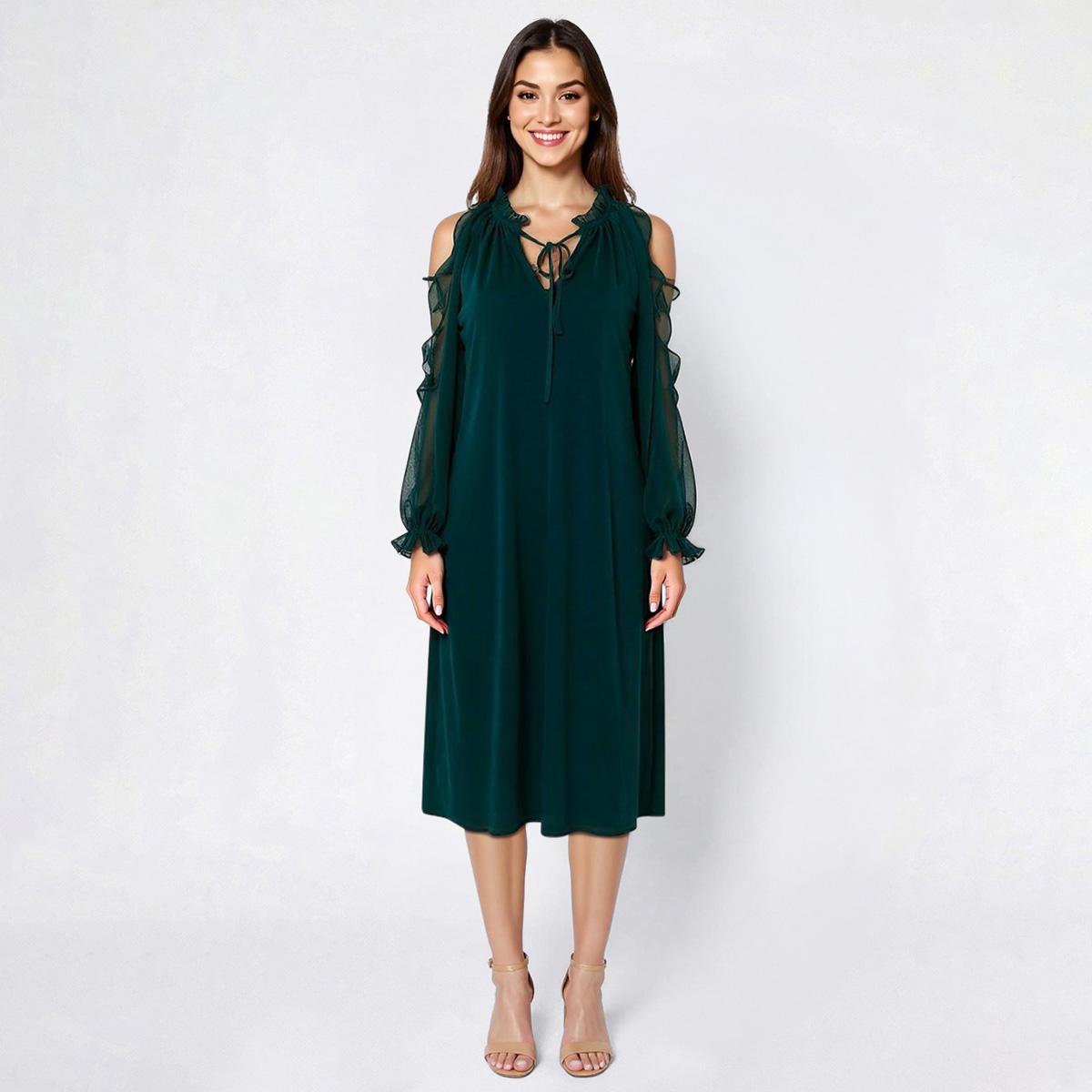 Click here for Petite MSK Long Sleeve Cold Shoulder Ruffle Trim S... prices